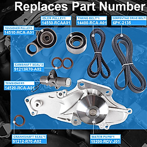 DOFOCH TKH-002 Timing Belt Kit with Water Pump Compatible with 2003-2018 Honda Accord Crosstour Odyssey Pilot Ridgeline MDX RDX RL TL TSX ZDX Saturn Vue 3.0L 3.5L 3.7L Replaces# TCKWP329 19200-RDV-J01