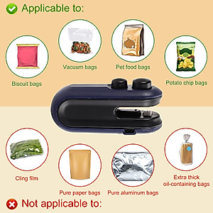 Mini Bag Sealer, 2 in 1 Bag Sealer And Cutter Magnet Rechargeable Sealing Machine Portable Handheld Heat Vacuum Sealer Mini Bag Resealer for Plastic Bags Food Storage Bags (Blue)