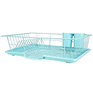 Home Basics Dish Drying Rack (Turquoise) Dish Drainers for Kitchen Counter | with Sloping Tray and Utensil Holder | Big Dish Drying Rack