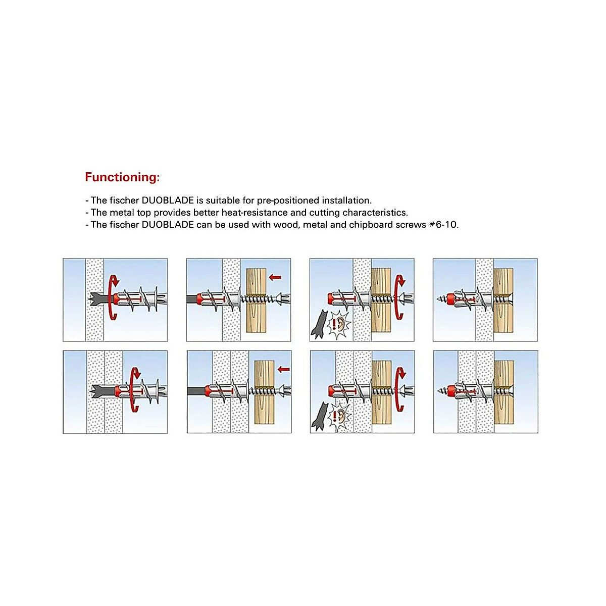 fischer DuoBlade S LD, self-Drilling plasterboard Plug with chipboard Screw, Strong Plug for Fast and Easy Installation in Gypsum plasterboard and Fibre Board, with Metal tip, 20 Plugs + 20 Screws