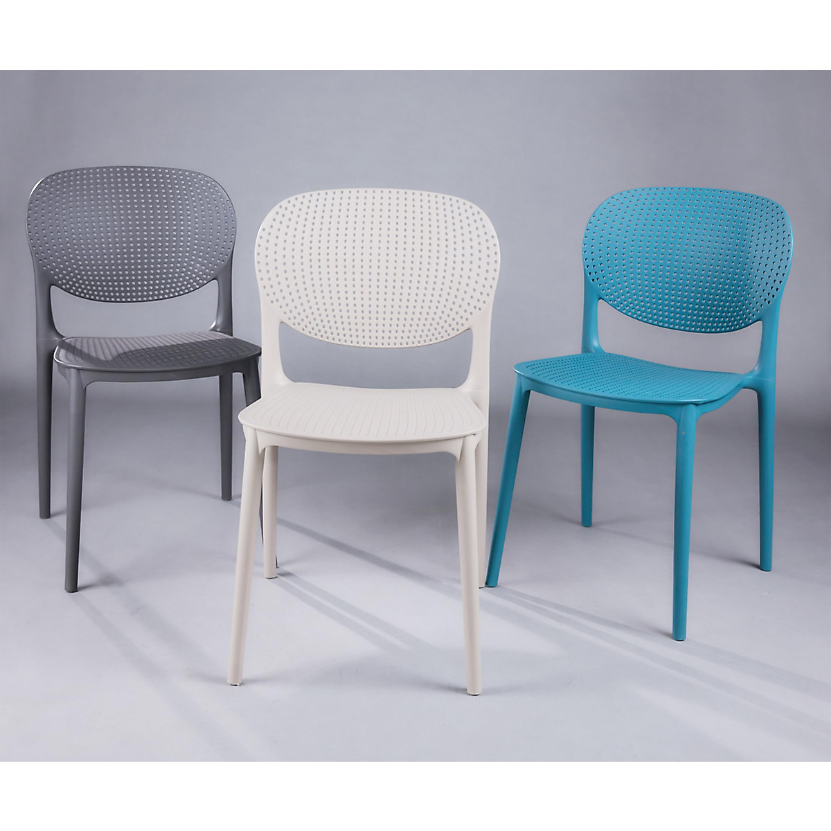 CozyBlock MESH Perforated Stackable Dining Chair for Both Indoor and Outdoor – Set of 4 (Teal Blue)