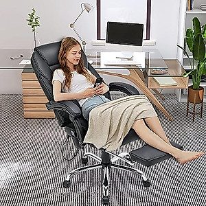 HOMREST Executive Office Chair, Massage Heated Desk Chair with Ergonomic High Back PU Leather Computer Chair with Footrest Lumbar Support for College Dorm (Black)