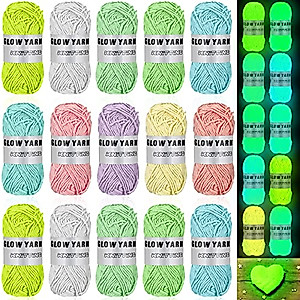 15 Rolls Glow in The Dark Yarn Luminous Knitting Crochet Yarn for Crocheting DIY Glow Fingering Weight Yarn for DIY Arts Crafts Sewing Glow in The Dark Party Supplies, 820 yd Roll (Bright Color)