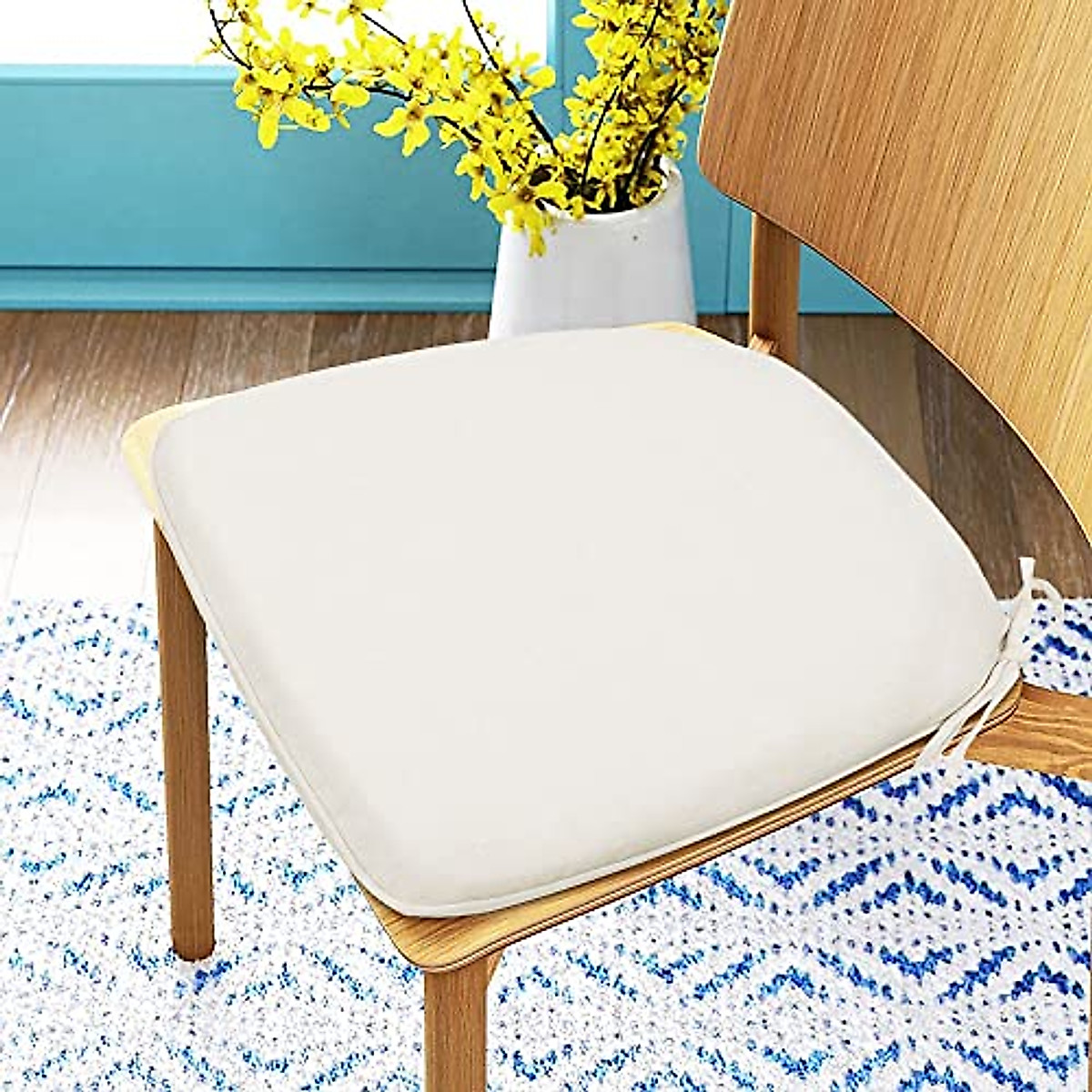 Magpie Fabrics 17"x16"x2" U-Shape Chair Cushions with Ties 2 Count, Outdoor Indoor Waterproof All Weather Seat Pads Decoration for Patio Garden Dining Office - Cream Beige