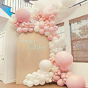 Macaron Pink White Balloon Arch Kit-135Pcs White Balloon Pink Balloon for Wedding,Gender Reveal,Birthday,Baby Shower,Christmas Party Decoration.