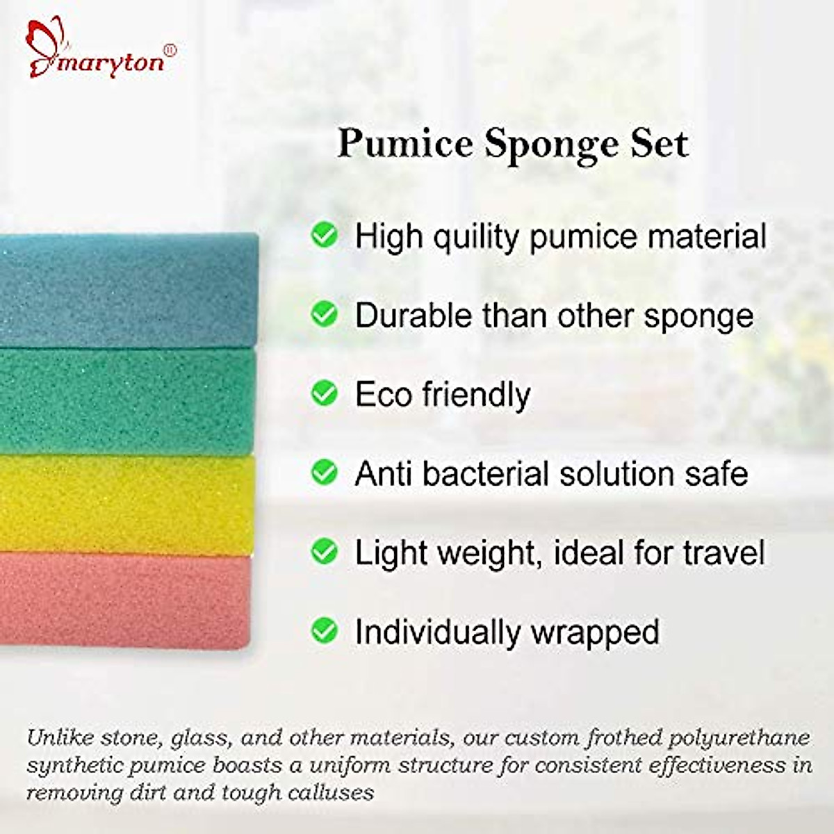 Maryton Pumice Sponge for Feet, Ultimate Pedicure Stone Callus Remover & Foot Scrubber Bulk Pack of 4(Assorted Colors)