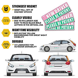 Sukh New Student Driver for Car - Student Driver Car Magnet Be Patient Student Driver Magnet Boys and Girls Safety Warning Reflective Signs Reusable Movable 3 Pcs