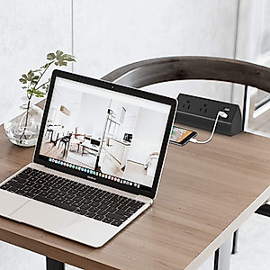 CCCEI Fast Charging Desk Clamp Power Strip, QC 3.0 USB Port, 500J Surge Protector on Desktop Mount Power Strip, Fit 1.6 inch Tabletop Edge Thick. (Black).