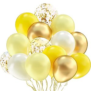 Yellow White Gold Confetti Balloons - 60 Pack 12 inch Pastel Yellow Latex Party Balloon for Sunflower Honeybee Theme, Birthday, Baby Shower, Wedding Decorations
