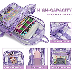 Maod Clear Backpack Stadium Approved Heavy Duty for School Women Men Large PVC Transparent Bookbags with Adjustable Shoulders (Purple)