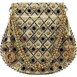 Lookingfab Presents Designer Rajasthani Style Silk Potli Velvet with Bridal Purse with Gota Patti Pottly Purse Women handbag Handicrafts Handmade Decorative Pure Silk Jaipuri Resham Potlis
