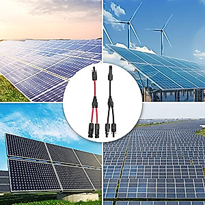 Dongge Solar Connection Y Branch Parallel Adapter Solar Panel Cable Plug Distributor Photovoltaic Branch Plug and Socket Supports 30A High Current Red and Black Cable