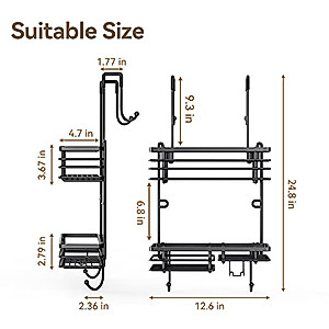 Gaseawolf Shower Caddy Over Shower Door, Shower Hanging Organizer, No Drilling Over the Door Shower Storage Caddy with 2-Tier Rack and Hooks, Holds Body Wash, Shampoo, Soap, Razor, Towel