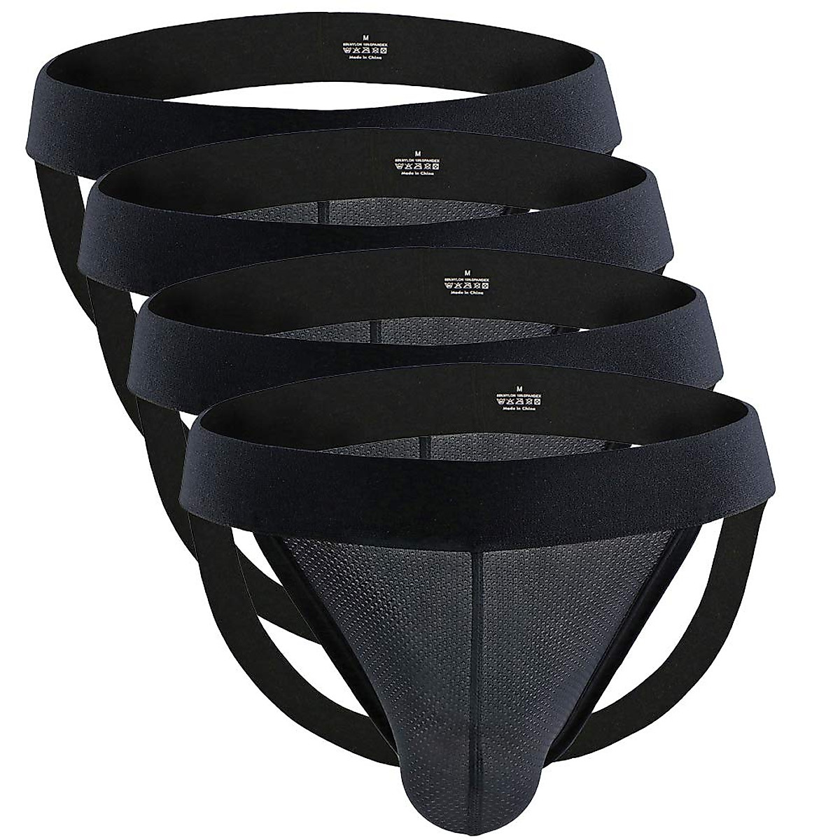 Billtop Men's Jockstrap Mesh Pouch Athletic Supporters Underwear, 4 Pack Black, Large