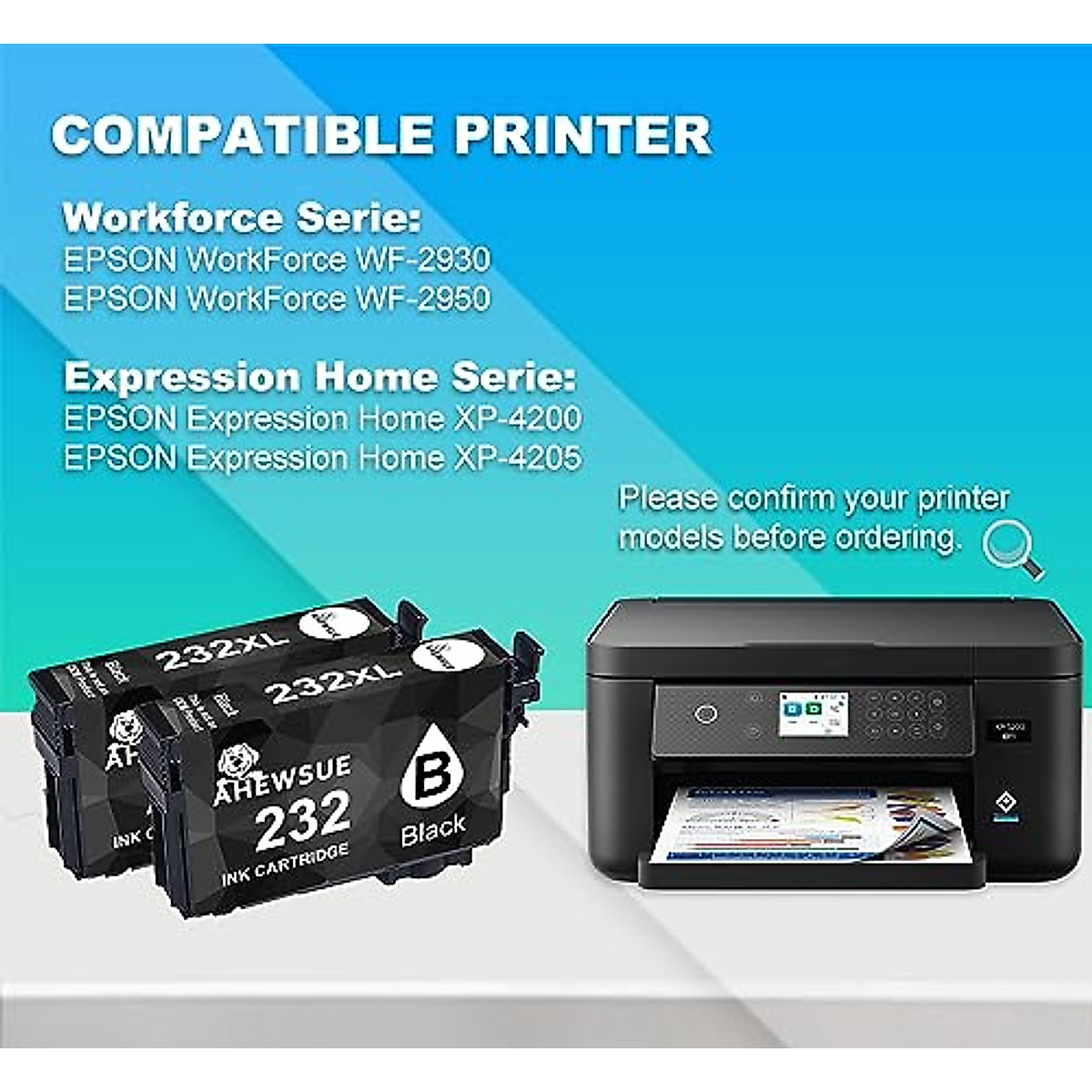232XL Ink Cartridges Remanufactured Replacement for Epson 232 XL Black Ink Cartridges for XP-4200 XP-4205 WF-2930 WF-2950 Printer(2 Black 232XL Ink Cartridges)