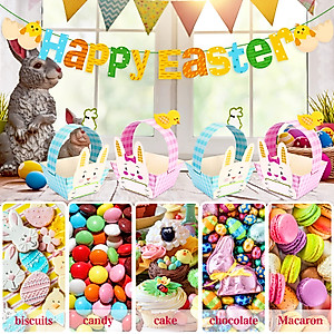 Qpout 12Pack Easter Baskets with Handle Bunny Paper Gifts Box with Bunny Chick Decoration Candy Container Suitable for Easter Egg Hunting Children Easter Crafts School Classroom Activities Home Decors