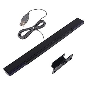 Aokin USB Sensor Bar for Wii, Replacement USB Wired Infrared Ray Sensor Bar for Nintendo Wii, Wii U, and PC, Includes Stand, Black