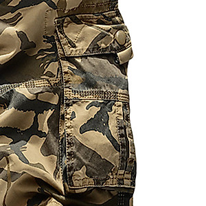 Men's Camouflage Shorts Cotton Relaxed Fit Hiking Shorts with Multi Pockets Cargo Casual Shorts (Khaki,36)