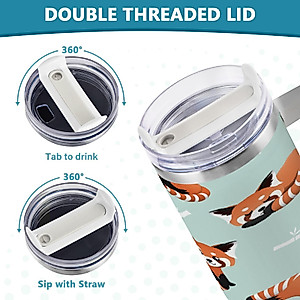 Blueangle 40 oz Cute Red Panda Tumbler with Handle and Straw Lid, Insulated Cup Reusable Stainless Steel Water Bottle Travel Mug（739）