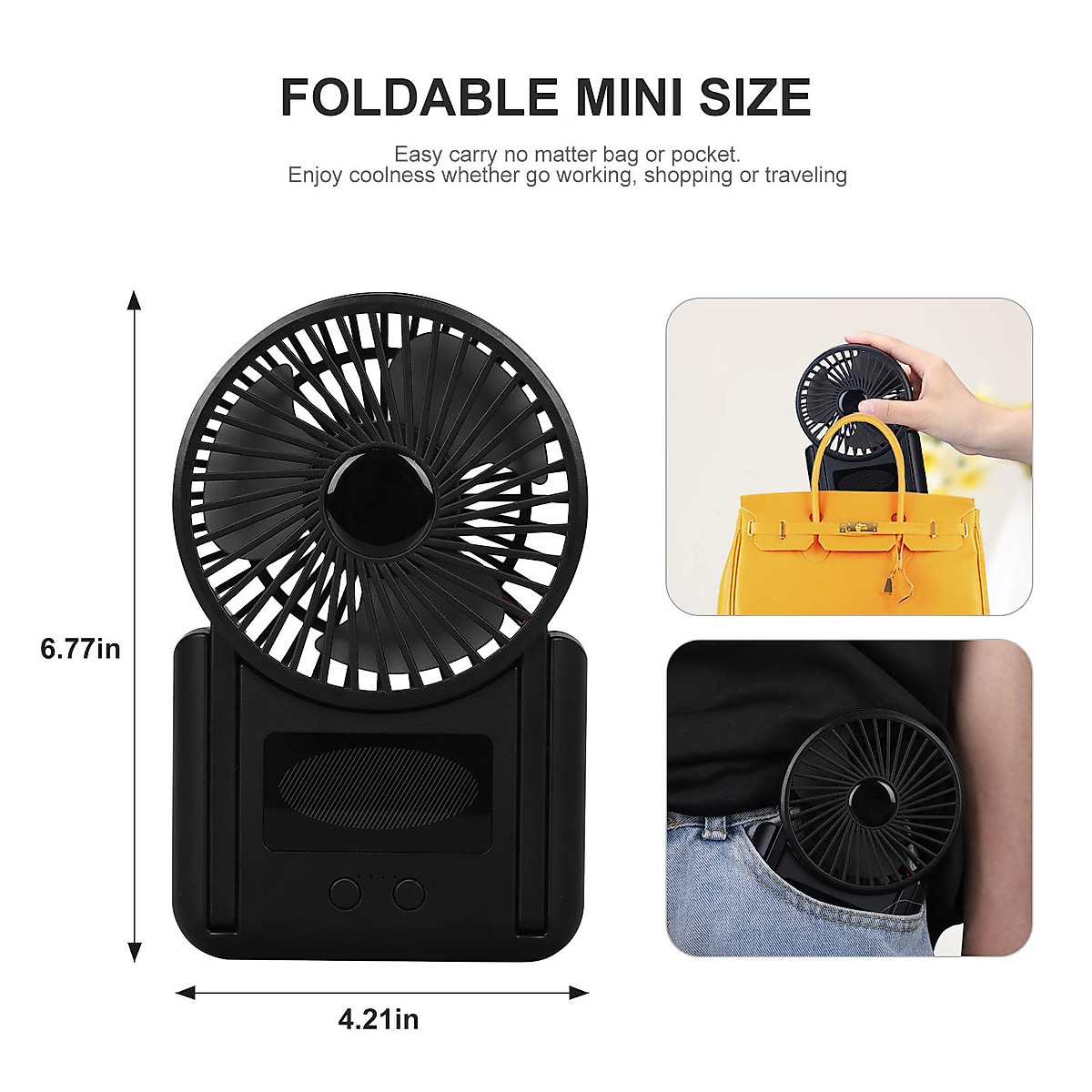 WUYILED Battery Operated Fan, Small Table Fan with Strong Airflow Quiet Operation Portable Fan Speed Adjustable Head Mini Personal Fan for Home Office Bedroom Table and Desktop 4 Inch