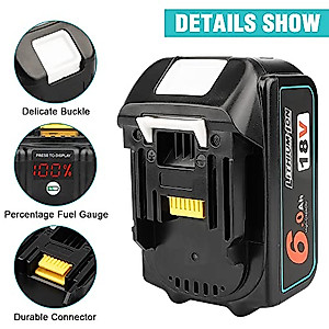 AMICROSS 2-Pack 18V 6.0Ah Lithium-ion Replacement Batteries with LED Indicator for Makita 18V Battery - Compatible with BL1860B BL1860 BL1850B BL1850 BL1840B BL1840 BL1830B BL1830 - Black