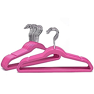 Quality Kids Children's Plastic Non Velvet Non-Flocked Thin Compact Shirt and Skirt/Pant Bundle Coat Hangers with Metal Clips for Skirts Pants Blouses 360° Swivel Hook, Jacket, Pink