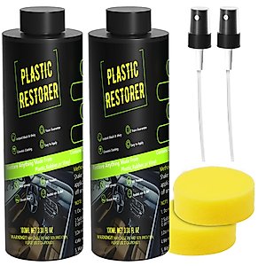 Plastic Restorer for Cars, 2PCS Car Plastic Parts Refurbish Agent Set, Automotive Interior Plastic Part Ceramic Coating with Sponge and Nozzle, Resists Water, UV Rays, Dirt, Not Dressing, 200ml