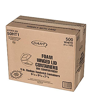 Dart 50HT1 5 in Med Sandwich Foam Hinged Container (Case of 500)