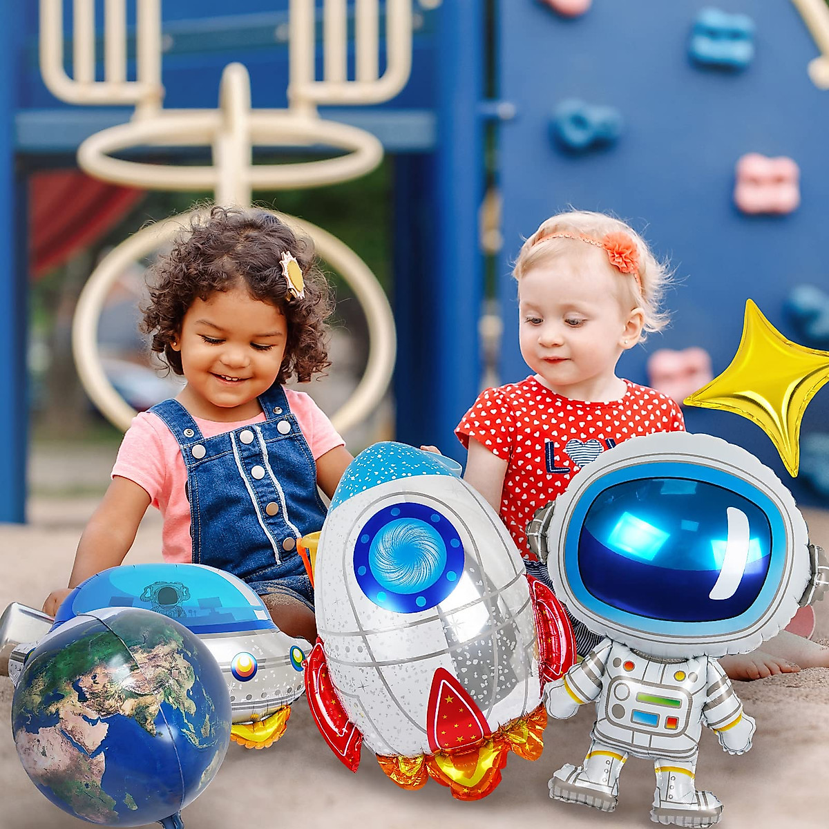 MIKIMIQI 9 Pcs Outer Space Balloons Space Themed Foil Balloons UFO Party Supplies Decorations Large Moon Stars Planet Rocket Astronaut UFO Balloon Baby Shower Birthday Party Supplies Favors