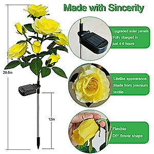 Abkshine Solar Rose Flower Lights Garden Decor, Upgraded 7-Rose Solar Flower Lights Yard Decor Outdoor Waterproof Garden Pathway Lights for Patio Pathway Courtyard Lawn Cemetery Decorations (Yellow)