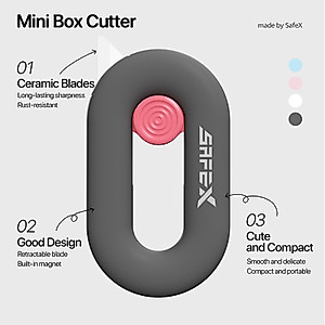 Ceramic Box Cutter – Portable Manual Retractable Safety Cutter with Lockable Position, Rounded Tip Safety Blade, Built-in Magnet for Easy Storage (Pink, 1 PCS)