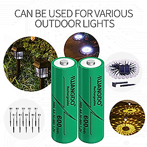 IWANGDO Battery AA HR6 8pcs 600mAh Ni-MH Rechargeable Pre-Charged