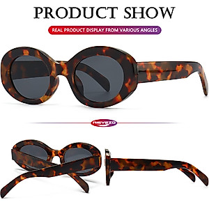 AIEYEZO Modern Oval Sunglasses Thick Chunky Frame Sun Glasses for Women Men Vintage Retro Oval Shaped Goggles (Tortoise/Grey)