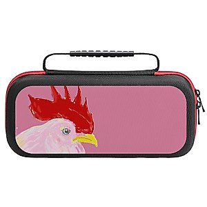 Chicken Pink Rooster Travel Carrying Case Game Bag for Nintendo Switch Console Accessories Holds 20 Game Card Bag