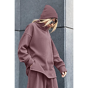 PRETTYGARDEN 2 Piece Outfits For Women Fall Long Sleeve Tracksuit Set High Neck Pullover Shirts Pockets Pants Y2K Sweatsuits (Purple Red,Medium)