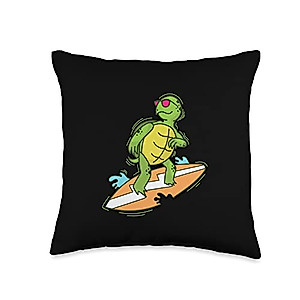 Turtle reptile carapace old Sauropsida Testudines Turtle Surfing Reptiles Water Back Cover Throw Pillow, 16x16, Multicolor