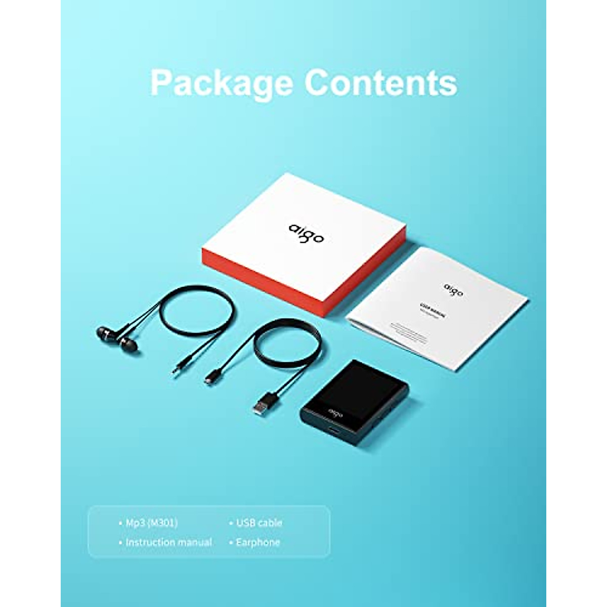 MP3 Player with Bluetooth 5.0, Portable Music Player with Earphones, Built-in 32GB Memory, Voice Recording, FM Radio, Pedometer, Mini Ultra-Light MP3, Great for Sports, Support up to 128GB