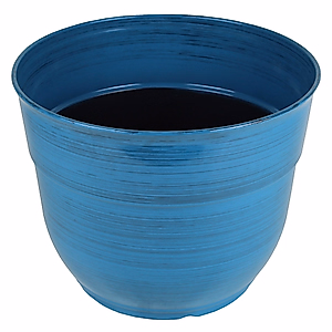 Garden Elements Indoor/Outdoor Glazed Brushed Happy Plastic Planter, Large, Dark Blue, 15"