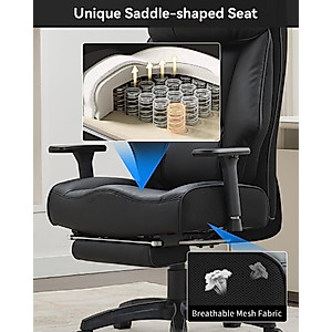 DJ·Wang Big and Tall Office Chair 400lbs, Executive Office Chair with Foot Rest, High Back Office Chair with Back Support, Oversized Office Chair for Heavy People, Leather Office Chair Black