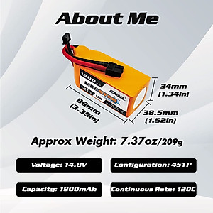 CNHL 1800mAh 4S Lipo Battery 14.8V 120C with XT60 Plug for RC Airplane Boat Heli Airplane Drone FPV Racing Hobby (2 Packs)