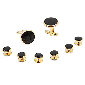 ApolDirect 8 Pieces Men Round Cufflinks and Button Studs Set,Cuff Links for Formal Business Wedding Tuxedo Shirt Accessories