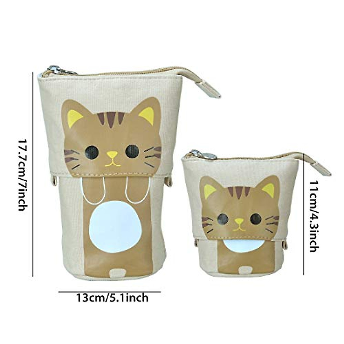 Oyachic Telescopic Pencil Holder Cat Pen Case Stand UP Cosmetics Organizer Pouch Zipper Box Bag with Inner Pocket