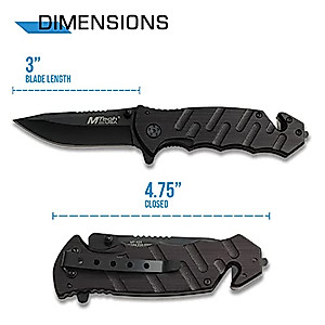 Mtech Black Tactical Rescue Knife with Aluminum Handle