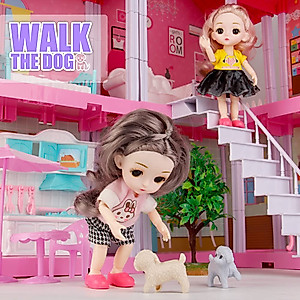 BOBXIN Dollhouse, Doll House for Indoor for Girl, Toy House with Lights, Slide and Doll, Building Playset with Acceccories & Furniture, DIY Dreamy Princess House for Toddler, Kid (11 Room)