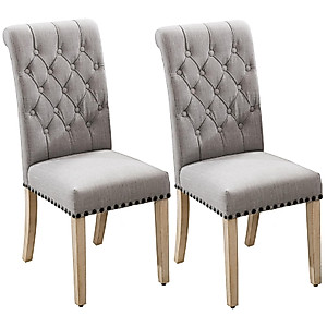 Restworld Fabric Dining Chairs Set of 2,Tufted Upholstered High Back Nailed Trim with Untique Oak Wood Legs for Kitchen Restaurant Room