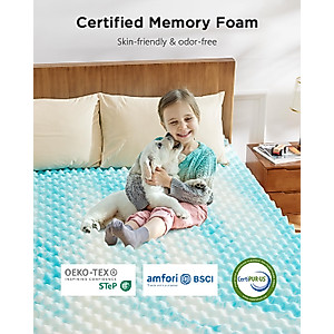 PERLECARE 3-Inch Queen Egg Crate Memory Foam Mattress Topper for Pressure Relief, Cooling Mattress Topper Queen, Gel Infused & Ventilated Design, CertiPUR-US Certified Queen Bed Topper, Blue