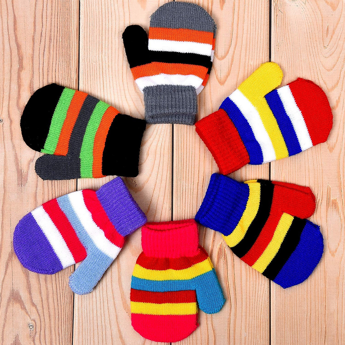 Syhood 12 Pairs Toddler Winter Mittens Stretch Full Finger Mittens Knitted Gloves Kids Warm Knitted Unisex Gloves for Baby Boys and Girls Christmas Giving