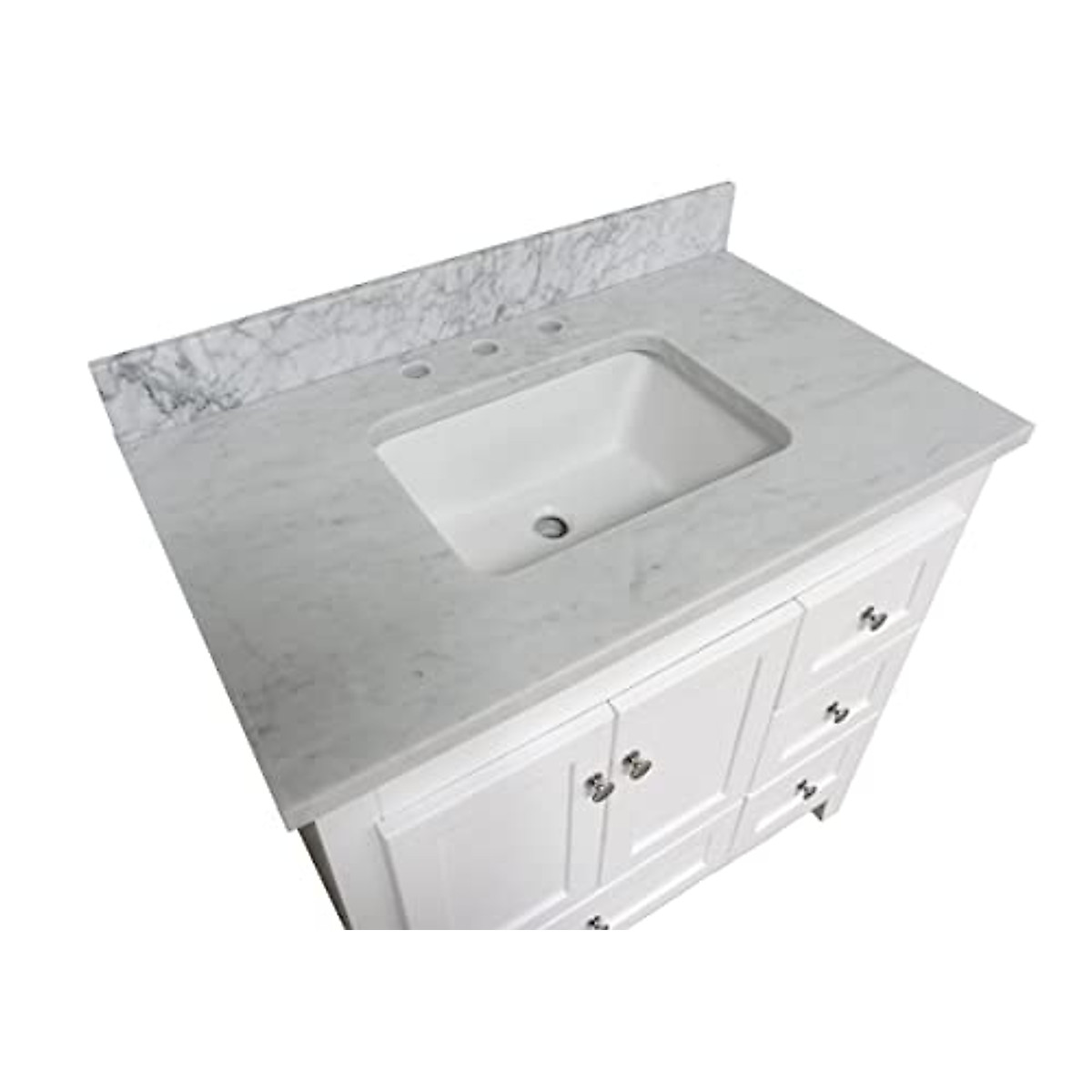 Abbey 36-inch Bathroom Vanity (White/Carrara Marble): Includes White Cabinet with Authentic Italian Carrara Marble Countertop and White Ceramic Sink