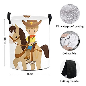 Western Cowboy Horse Personalized Laundry Basket Clothes Hamper Storage Handle Waterproof, Custom Collapsible Large Capacity , for Bedroom Bathroom Toy Decoration