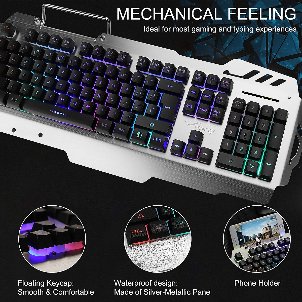 Wired Keyboard and Mouse Combo - Rainbow Keyboard Ergonomic Mechanical Feeling Colorful Led Light Up Keyboard Mouse